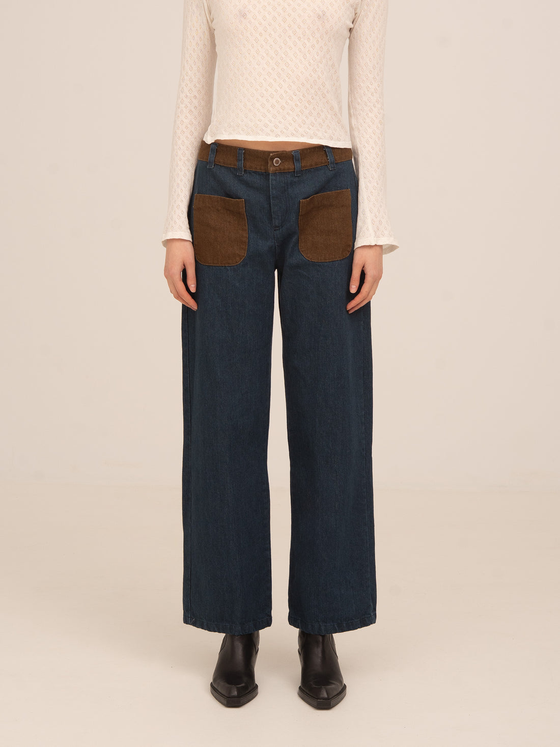 Two-tone blue and brown denim trousers | CARMEN SAYS
