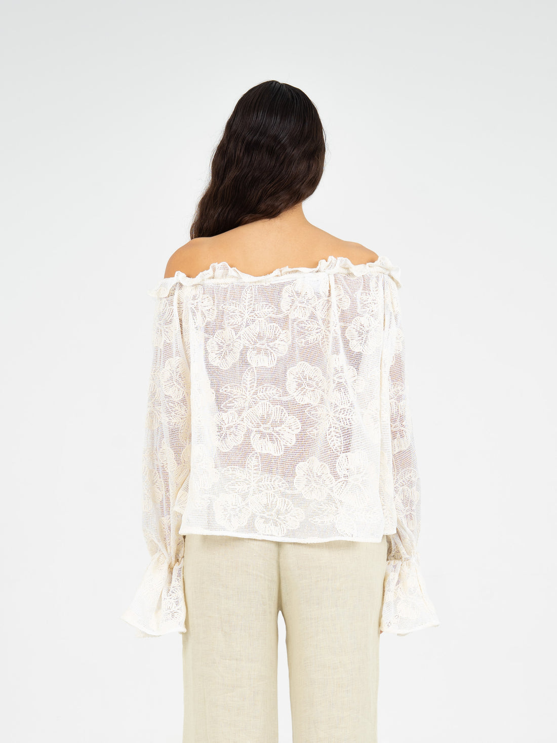 Joy Mesh white fishnet blouse with puff sleeves | Carmen Says