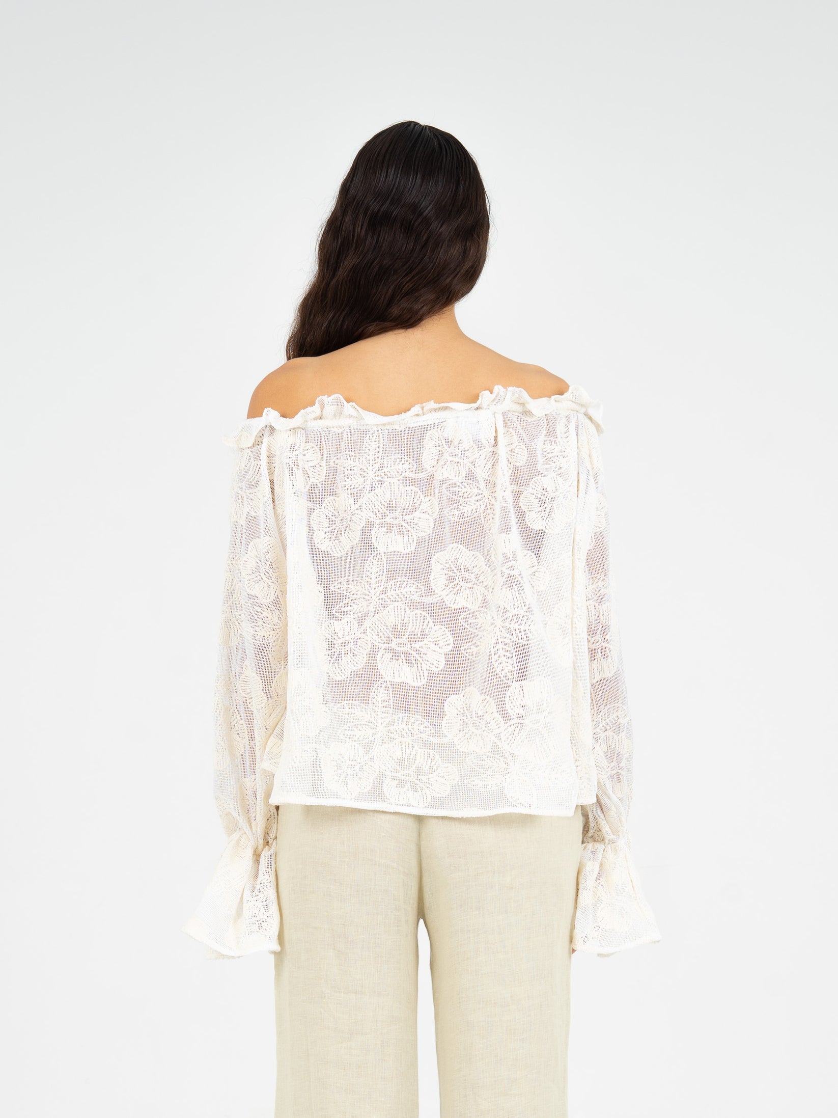 Joy Mesh white fishnet blouse with puff sleeves | Carmen Says