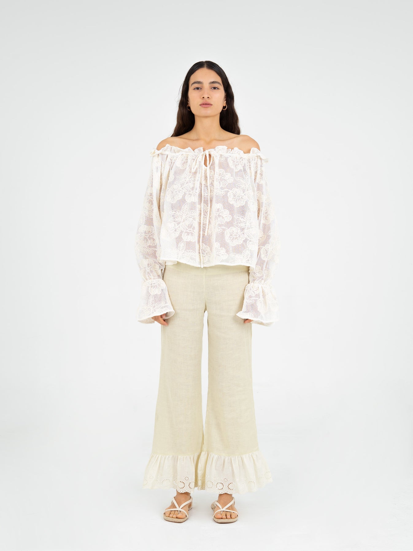Joy Mesh white fishnet blouse with puff sleeves | Carmen Says