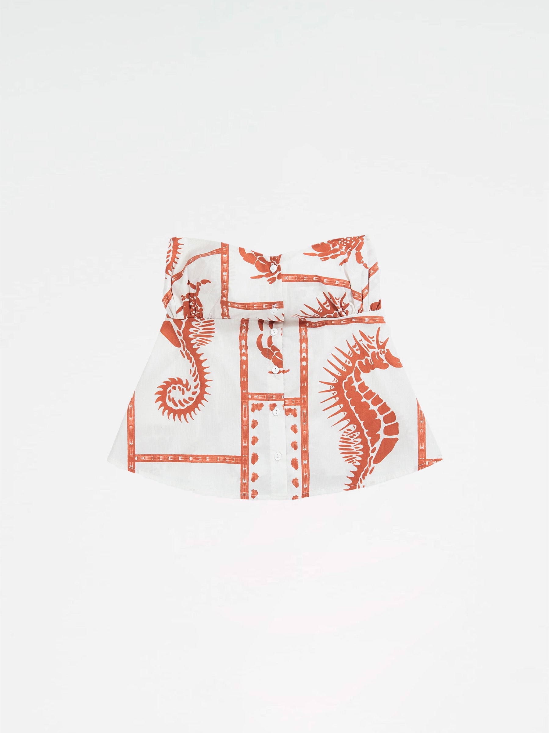 Strapless ocean print top in white and coral | CARMEN SAYS